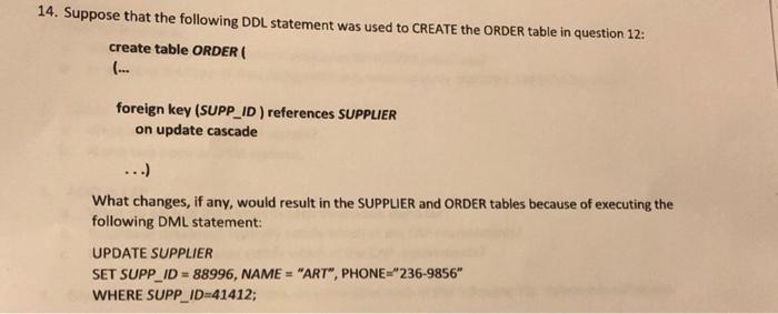 Solved 14. Suppose that the following DDL statement was used | Chegg.com
