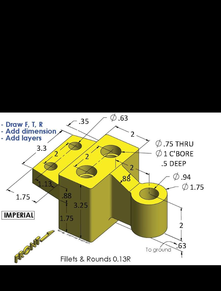 Solved Draw F,T and L views. Add necessary layers. | Chegg.com