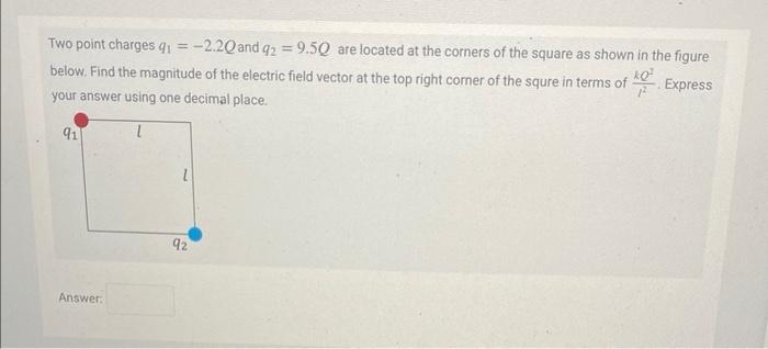 Solved Two point charges q1=−2.2Q and q2=9.5Q are located at | Chegg.com
