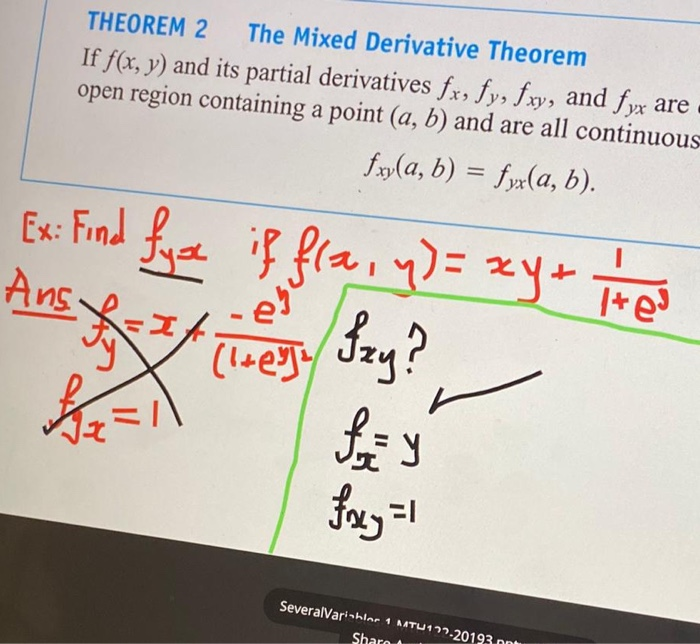 Solved THEOREM 2 The Mixed Derivative Theorem If f(x, y) and | Chegg.com