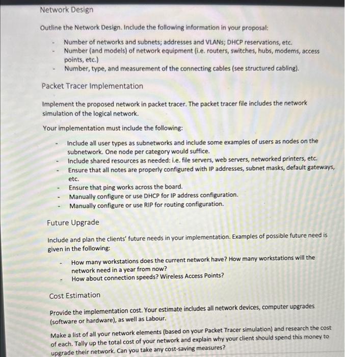 Solved Network Design Project The purpose of this assignment | Chegg.com