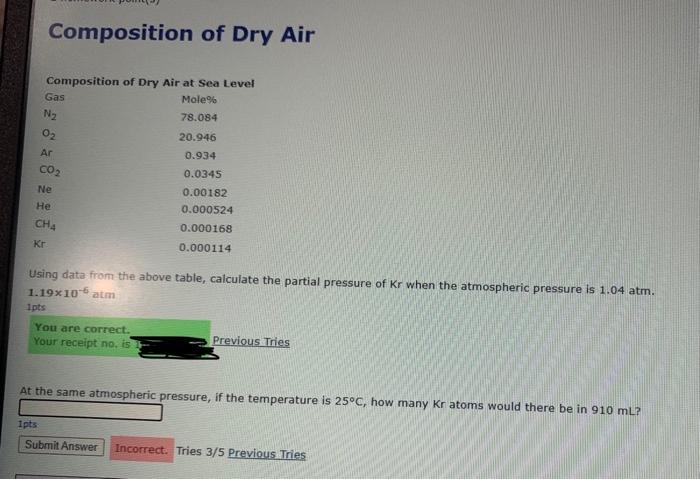 Solved Composition of Dry Air Using data from the above | Chegg.com