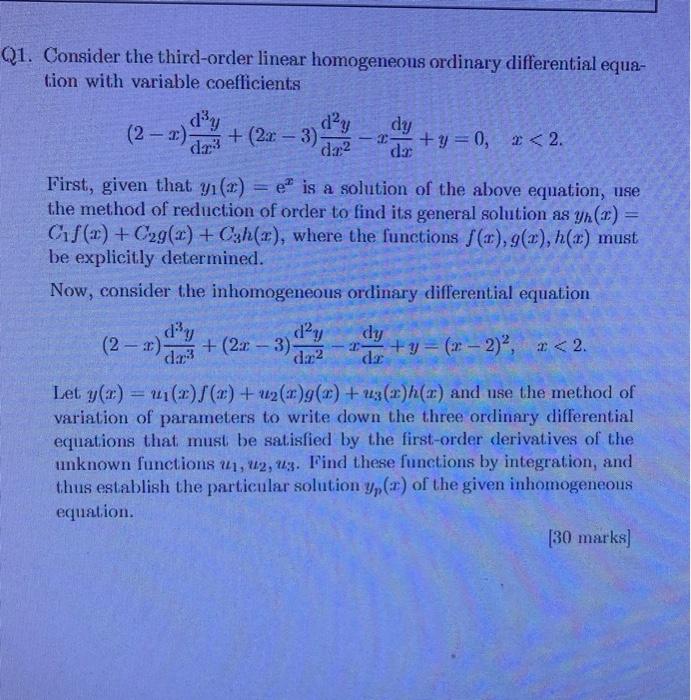 Solved Q1 Consider The Third Order Linear Homogeneous