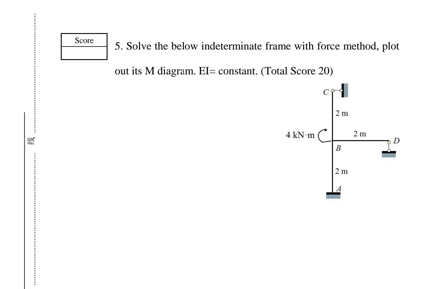 Solved Score 5. Solve the below indeterminate frame with | Chegg.com