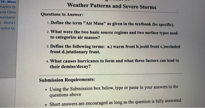 Solved Weather Patterns and Severe Storms 19 - Weat Practice | Chegg.com