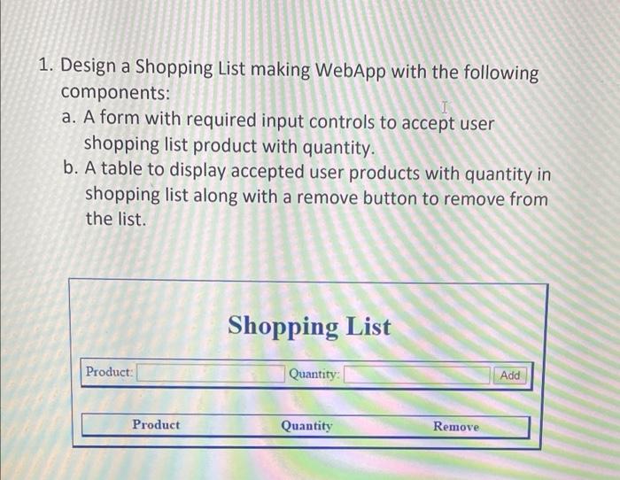 Solved 1. Design a Shopping List making WebApp with the | Chegg.com