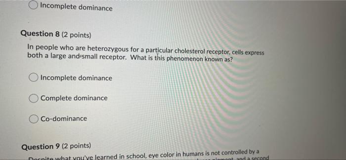 Solved Incomplete dominance Question 8 (2 points) In people | Chegg.com