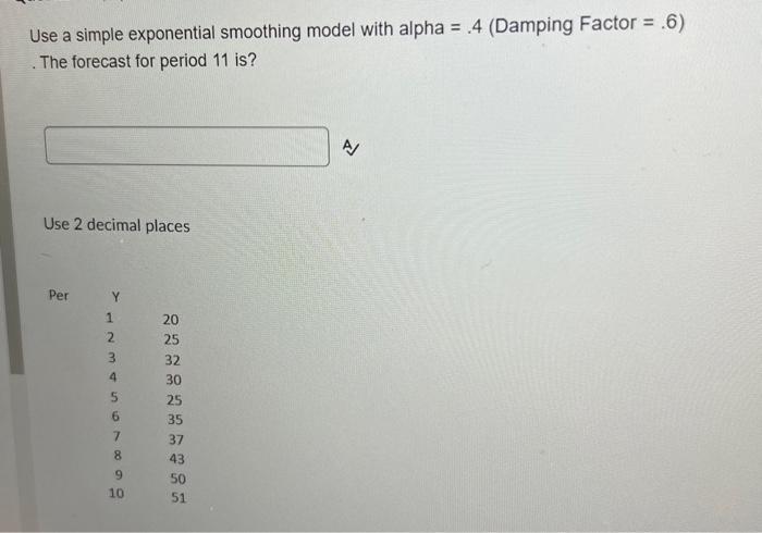 Solved Use a simple exponential smoothing model with alpha | Chegg.com