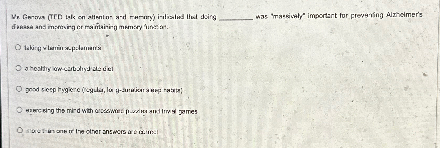 Solved Ms Genova (TED talk on attention and memory) | Chegg.com