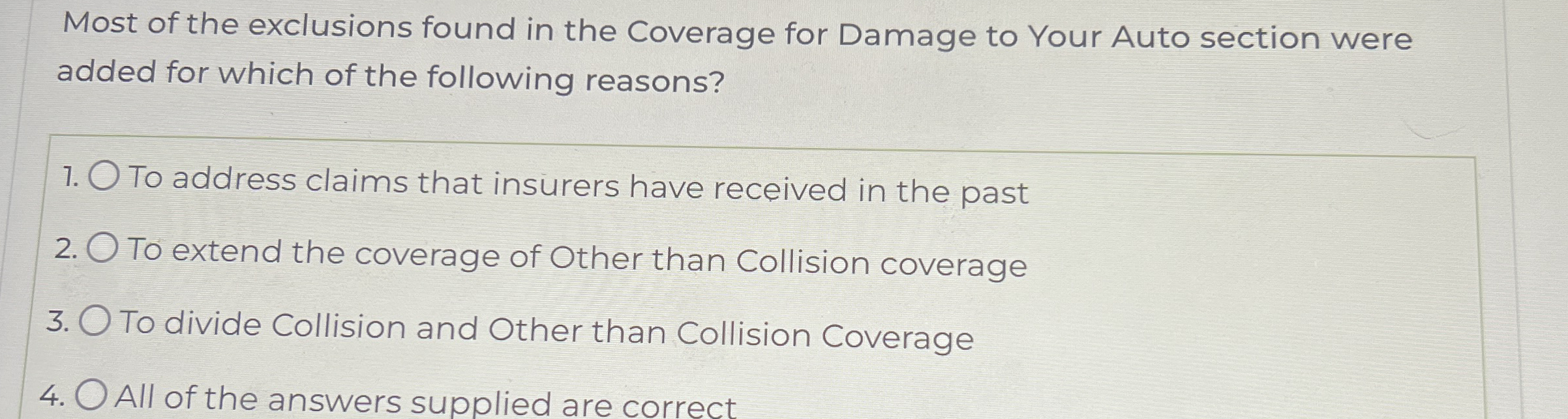 Solved Most of the exclusions found in the Coverage for | Chegg.com