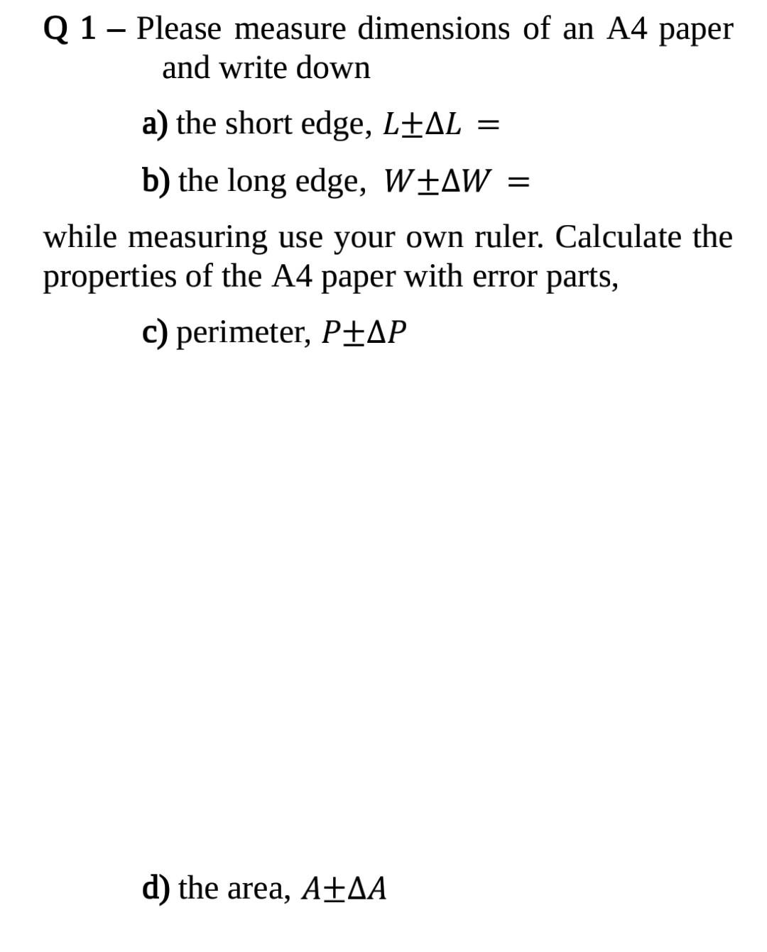 Solved Q 1- Please measure dimensions of an A4 paper and | Chegg.com
