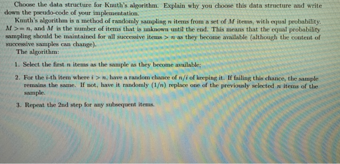 Choose the data structure for Knuth's algorithm. | Chegg.com