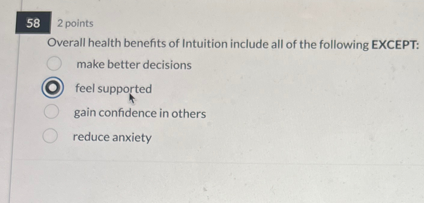 Solved 582 ﻿pointsOverall health benefits of Intuition | Chegg.com