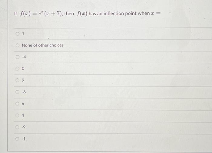 Solved If f(x) = e(x + 7), then f(x) has an inflection point | Chegg.com