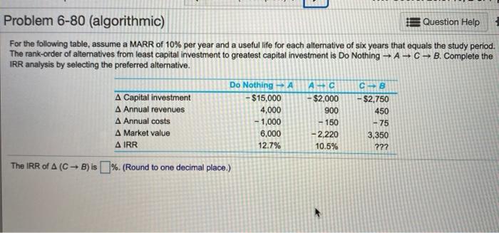 Solved E Problem 6-80 (algorithmic) Question Help For the | Chegg.com