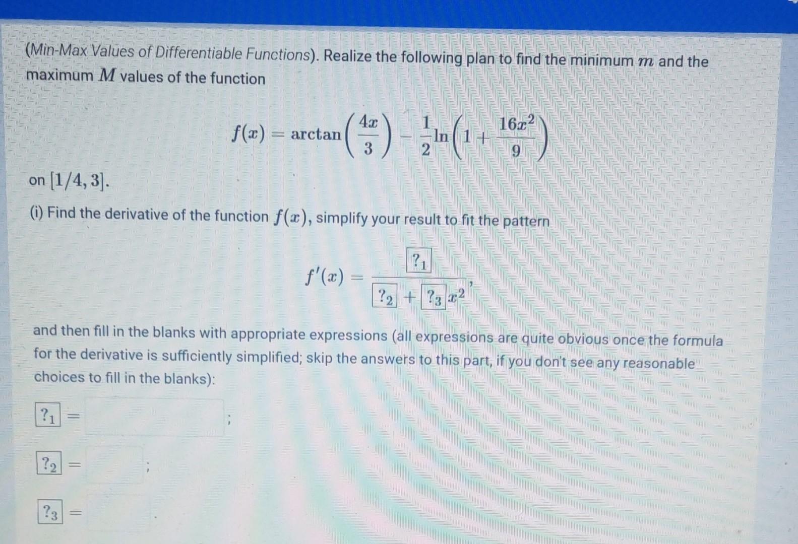 Solved (Min-Max Values of Differentiable Functions). Realize | Chegg.com
