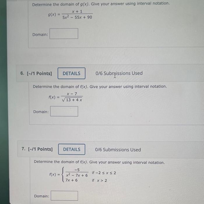 Solved Determine the domain of g(x). Give your answer using | Chegg.com