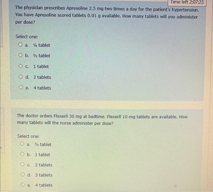 Solved The physician prescribes Apresoline 2.5mg two times a | Chegg.com