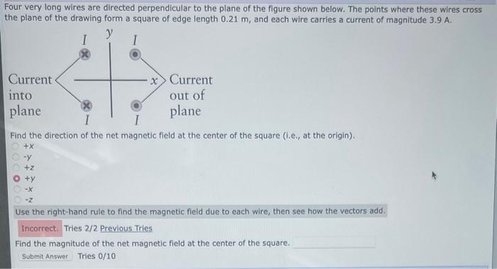 Solved Four very long wires are directed perpendicular to | Chegg.com