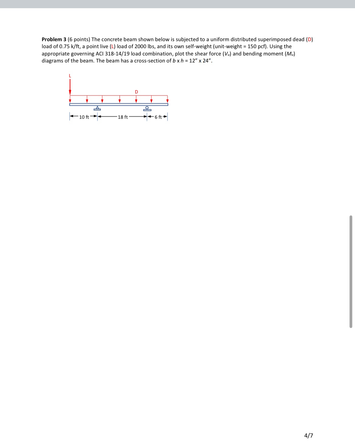 Solved Problem 3 (6 ﻿points) ﻿The concrete beam shown below | Chegg.com