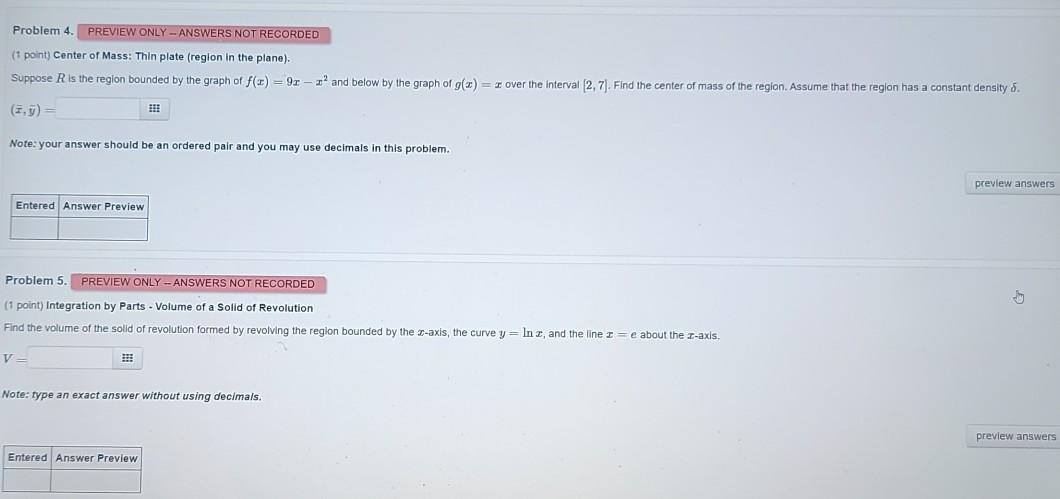 Solved Problem 4. PREVIEW ONLY - ANSWERS NOT RECORDED (1 | Chegg.com
