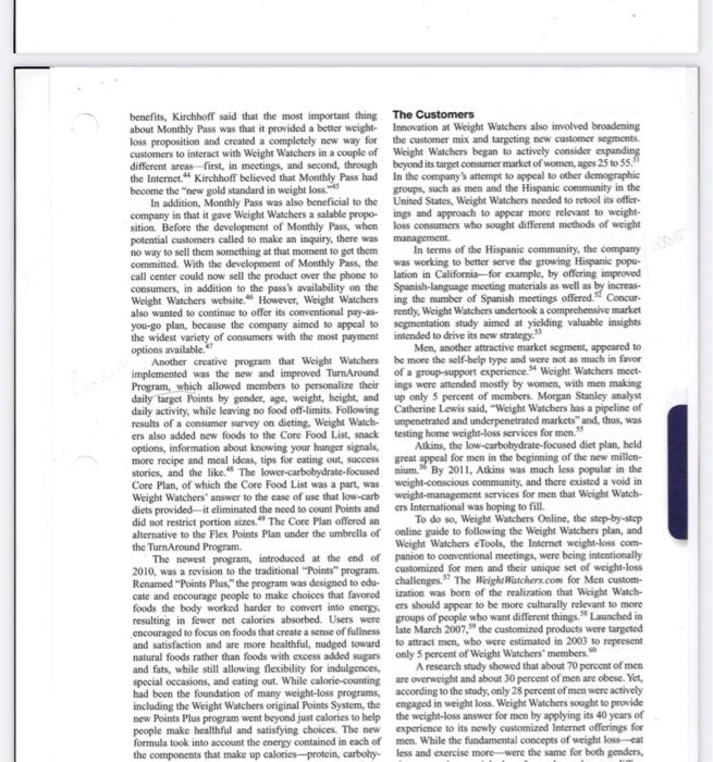 Solved Using the attached Case on Weight Watchers | Chegg.com