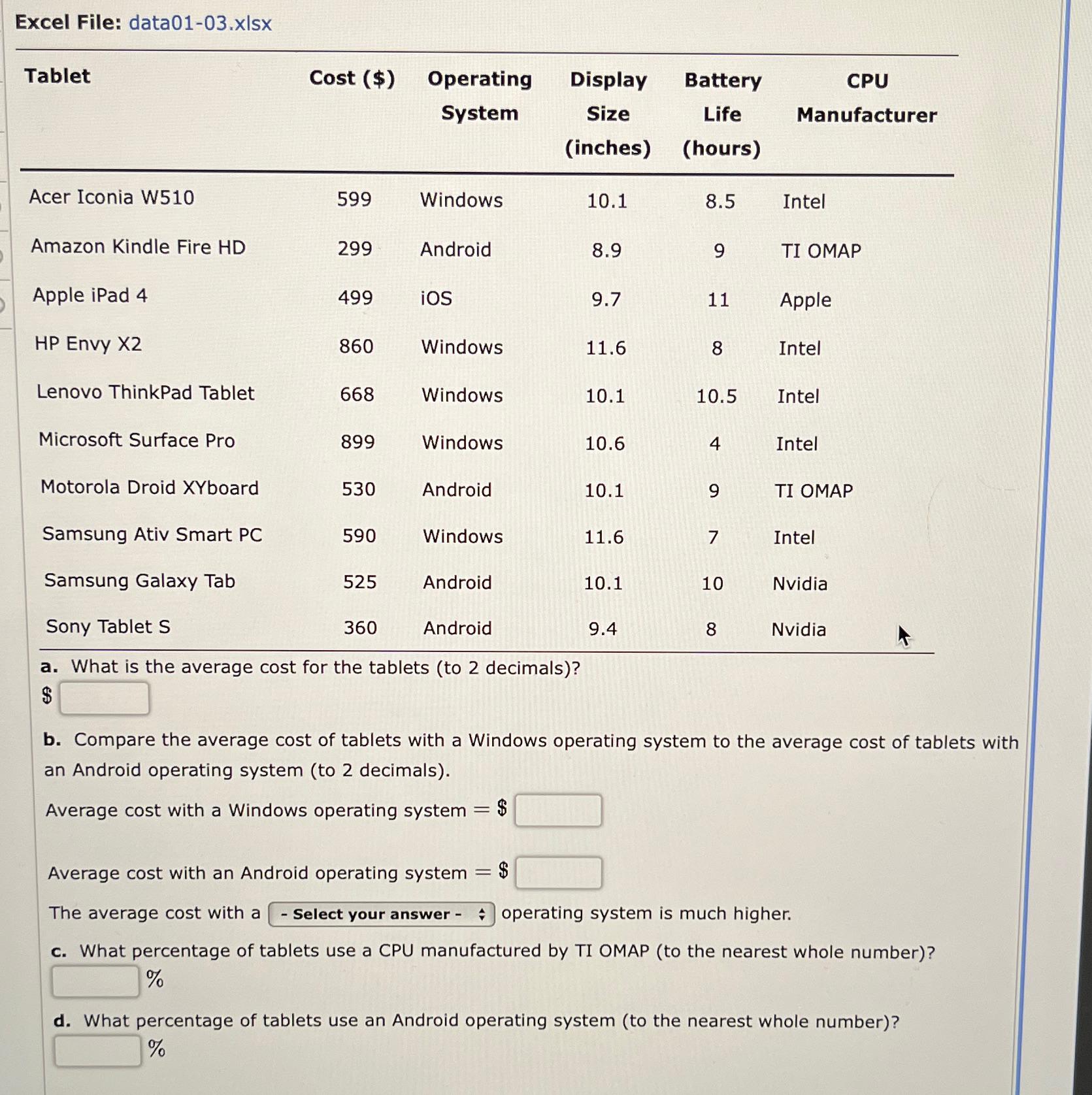 Solved Excel File: data01-03.xlsx\table[[Tablet,Cost | Chegg.com