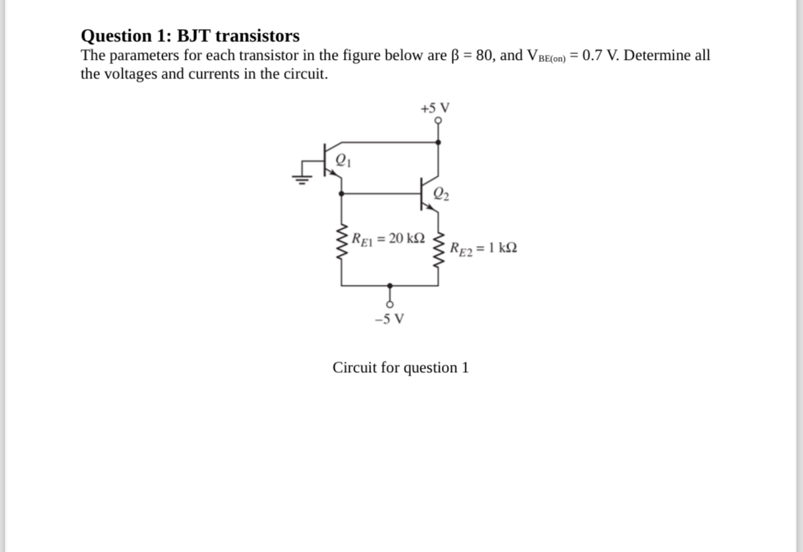 Question 1: BJT transistorsThe parameters for each | Chegg.com