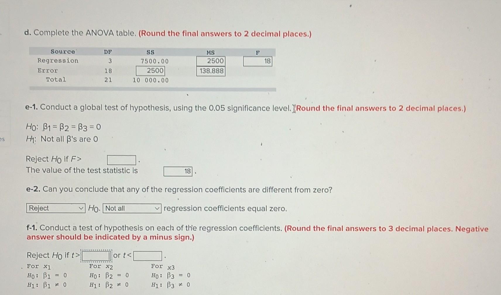 Solved d. Complete the ANOVA table. (Round the final answers | Chegg.com