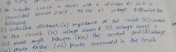 Solved An Inductor L=0.1H ﻿in series with a resistor R=20ohm | Chegg.com