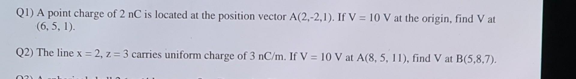 Solved Q1) A point charge of 2nC is located at the position | Chegg.com
