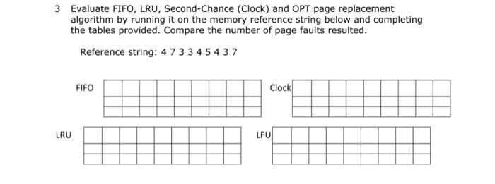 Solved 3 Evaluate FIFO, LRU, Second-Chance (Clock) and OPT | Chegg.com