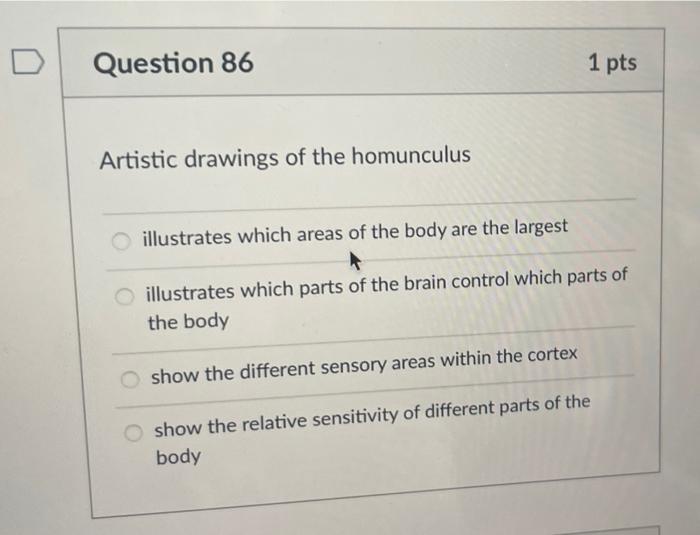 Solved Question 86 Artistic drawings of the homunculus | Chegg.com