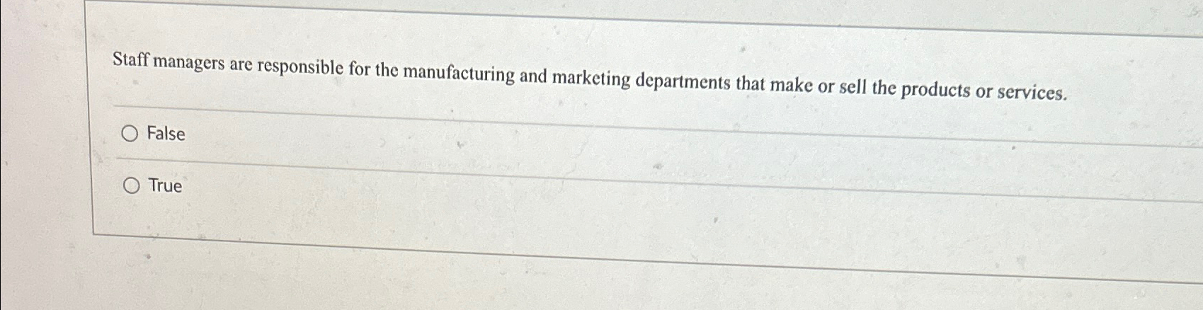 Solved Staff managers are responsible for the manufacturing | Chegg.com