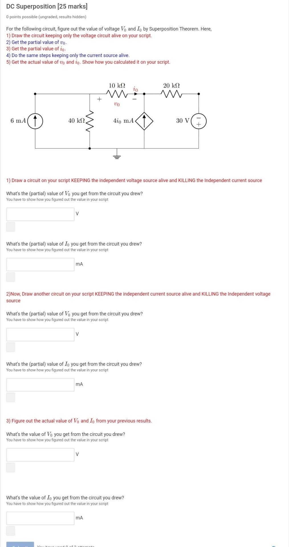 Solved DC Superposition [25 marks] O points possible | Chegg.com