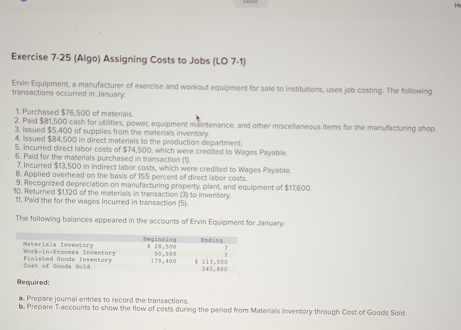 Solved Exercise 7-25 (Algo) Assigning Costs to Jobs (LO 7-1) | Chegg.com