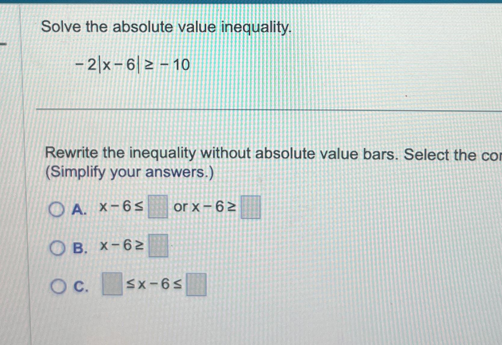 Solved Solve the absolute value | Chegg.com