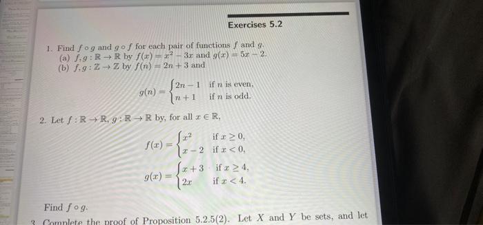 Solved Exercises 5.2 1. Find fog and go for each pair of | Chegg.com