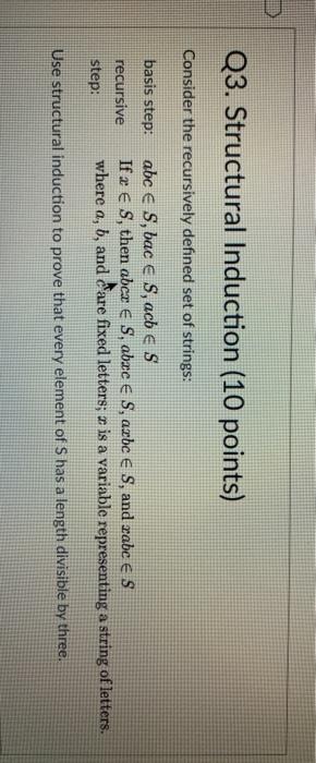 Solved Q3. Structural Induction (10 points) Consider the | Chegg.com