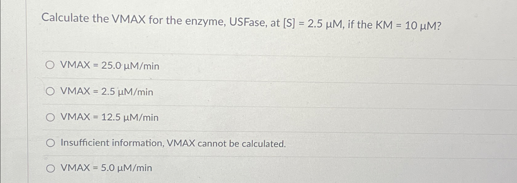 Solved Calculate the VMAX for the enzyme, USFase, at | Chegg.com