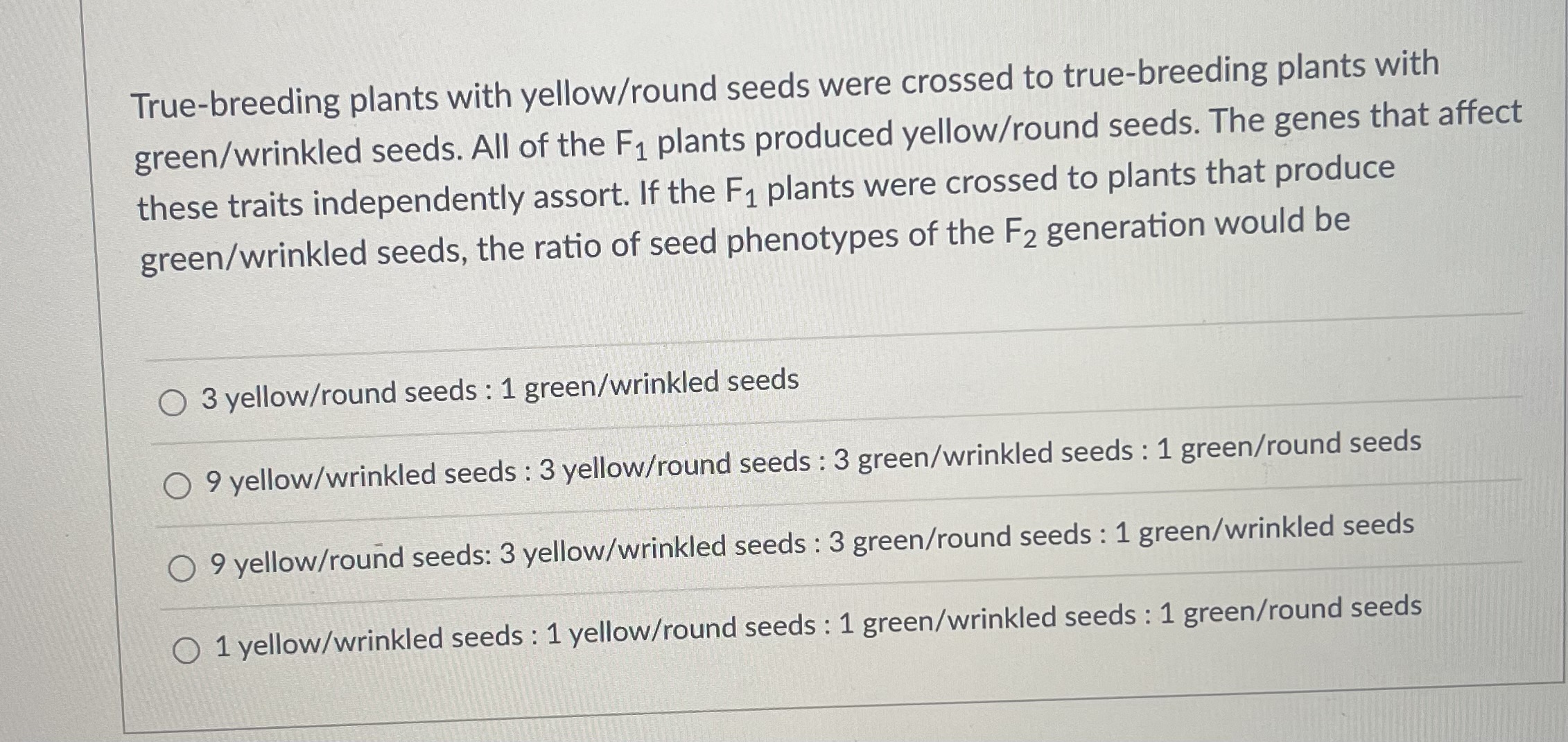 Solved True-breeding plants with yellow/round seeds were | Chegg.com