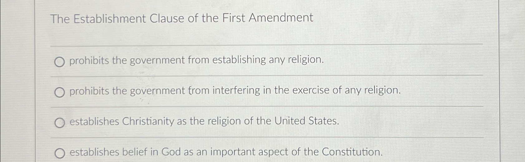 Solved The Establishment Clause of the First | Chegg.com