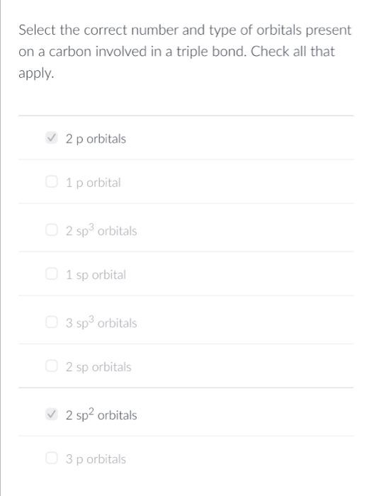 Solved Select the correct number and type of orbitals | Chegg.com