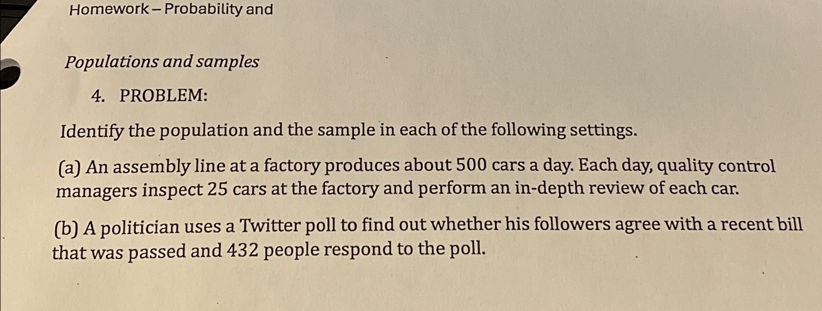 Solved Homework - ﻿Probability andPopulations and samples4. | Chegg.com