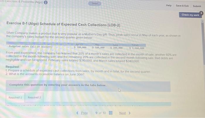 Solved Exercise 8-1 (Algo) Schedule of Expected Cash | Chegg.com