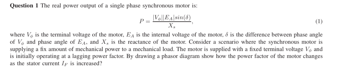 Solved Question 1 ﻿The real power output of a single phase | Chegg.com