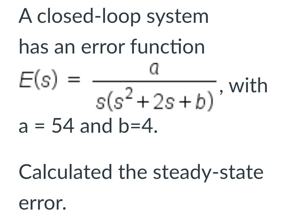 Solved A closed-loop system has an error function a E(s) | Chegg.com