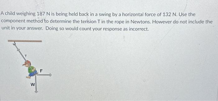 Solved A child weighing 187 N is being held back in a swing | Chegg.com