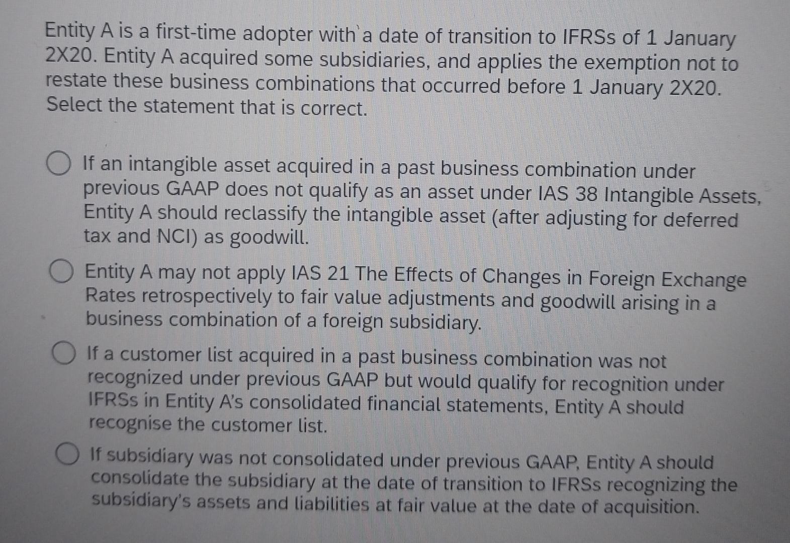 Solved Entity A ﻿is a first-time adopter with a date of | Chegg.com