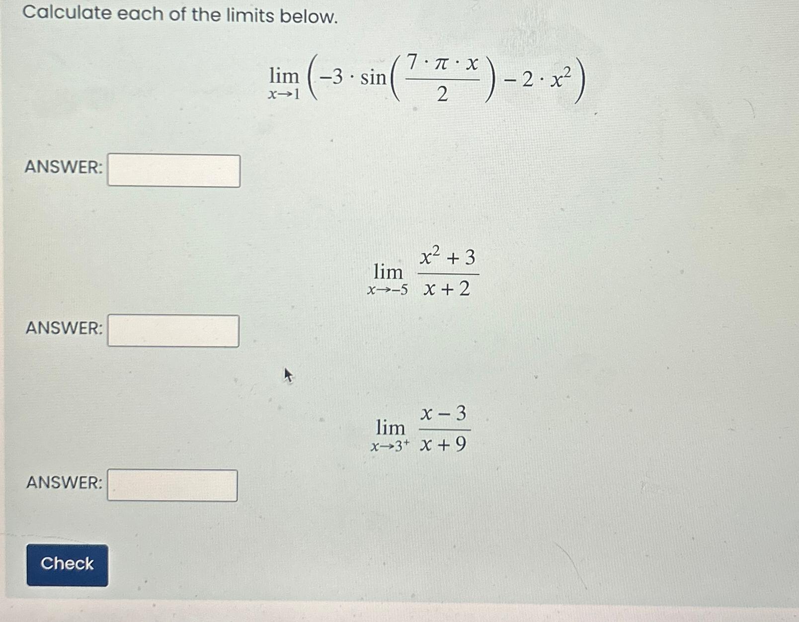 Solved Calculate each of the limits | Chegg.com